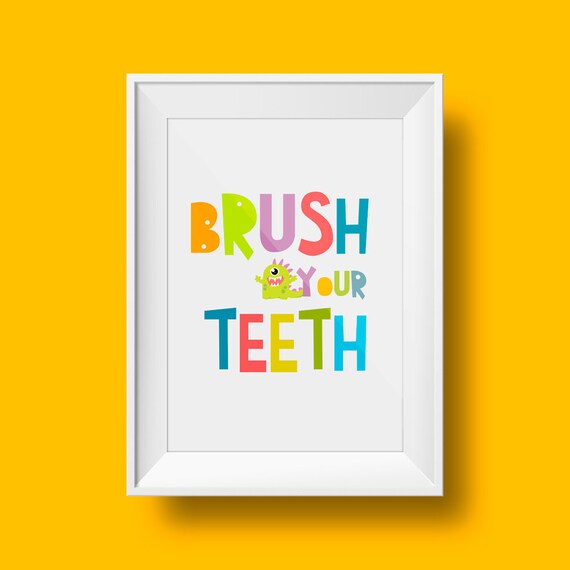 Printable Sign Bathroom Brush Your Teeth Little Monster | Etsy