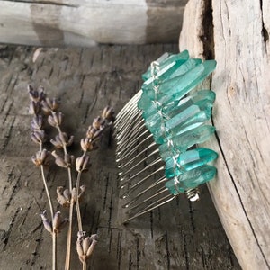 Raw Crystal Hair Comb, Raw Stone Hair Comb, Crystal Quartz Hair Comb ...