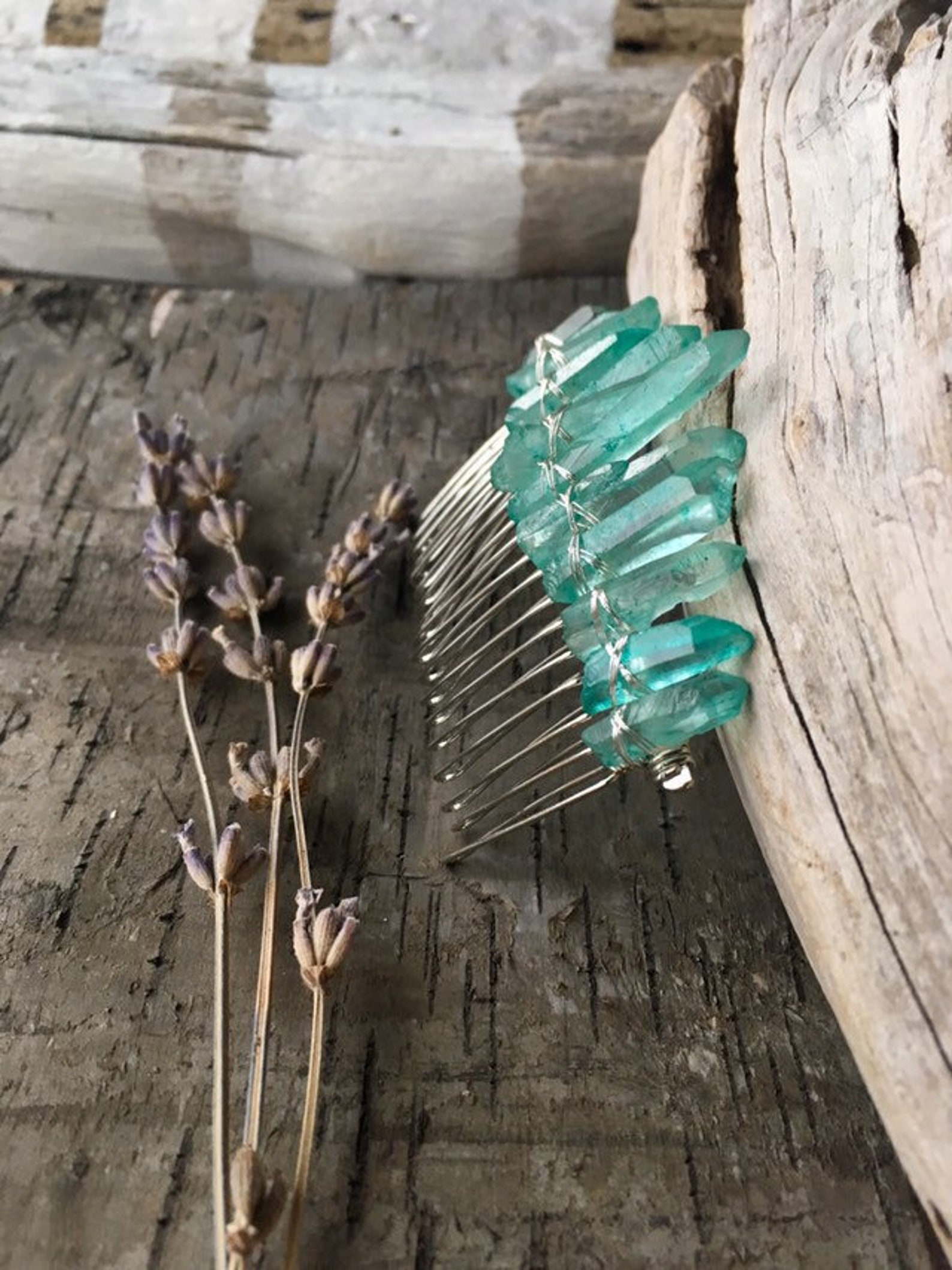 Raw crystal hair comb Raw stone hair comb Crystal quartz | Etsy