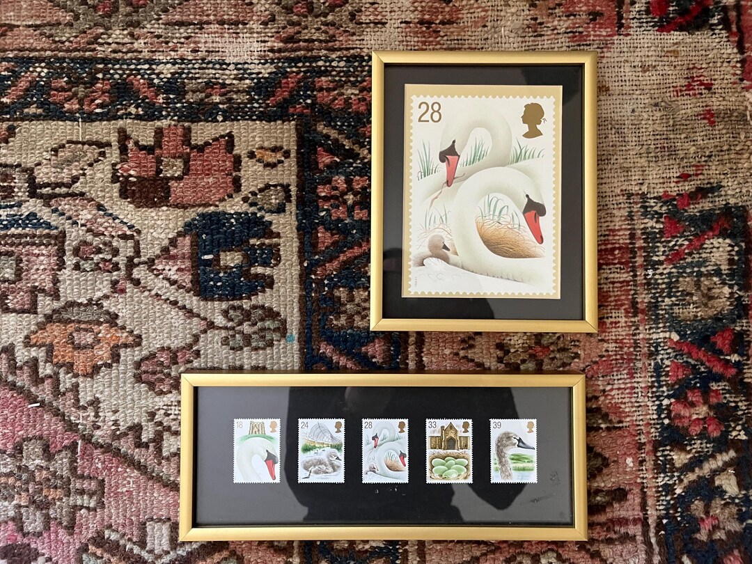 Vintage Swan Stamp Prints / 90s Swan Gold and Black Framed Prints - Etsy