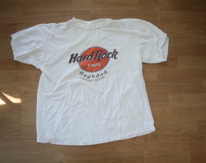Vintage Hard Rock Cafe Baghdad T-shirt // Ripped Paper Thin White Rock ...