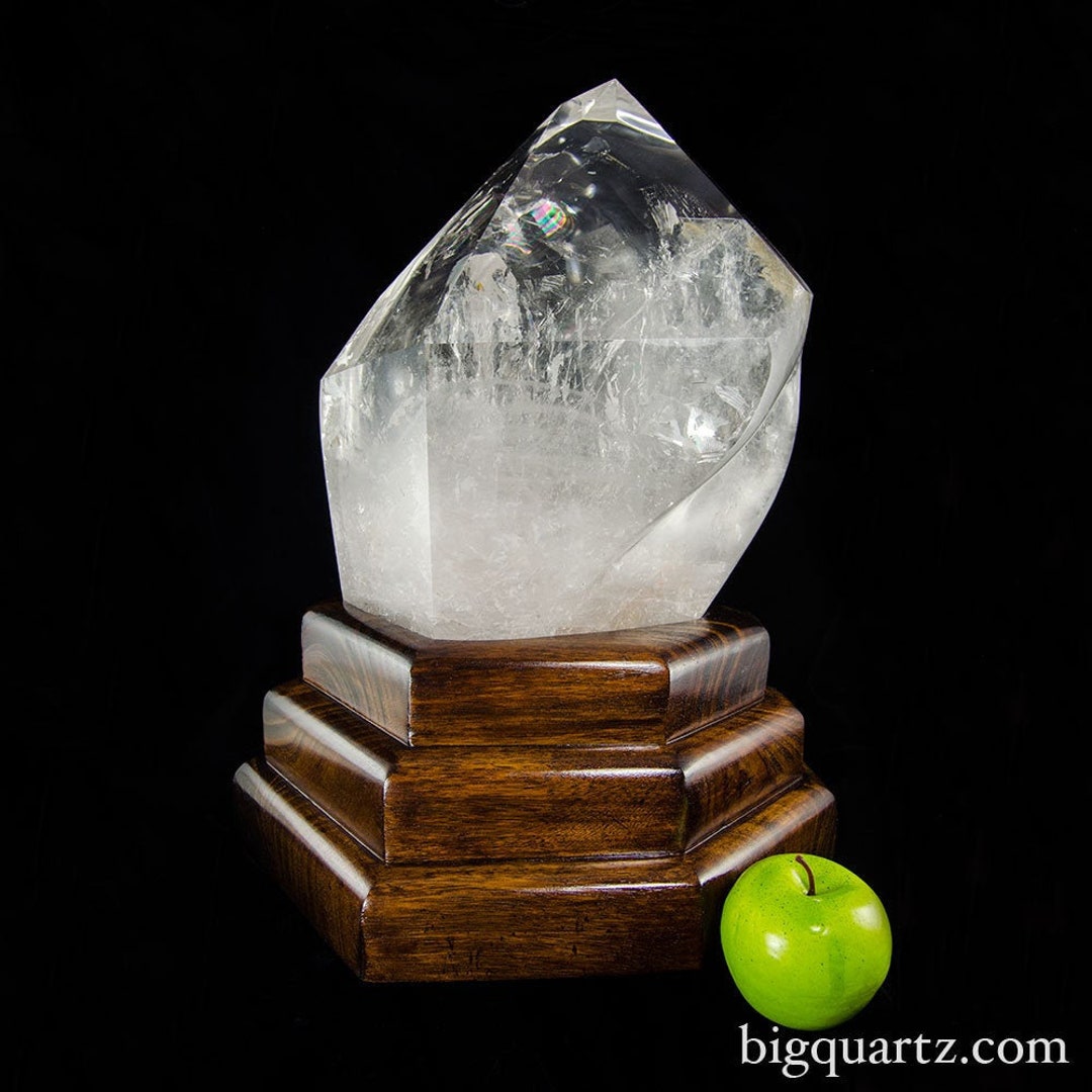 Extra Large Polished Quartz Crystal Point W/ Custom Wooden Light Stand ...