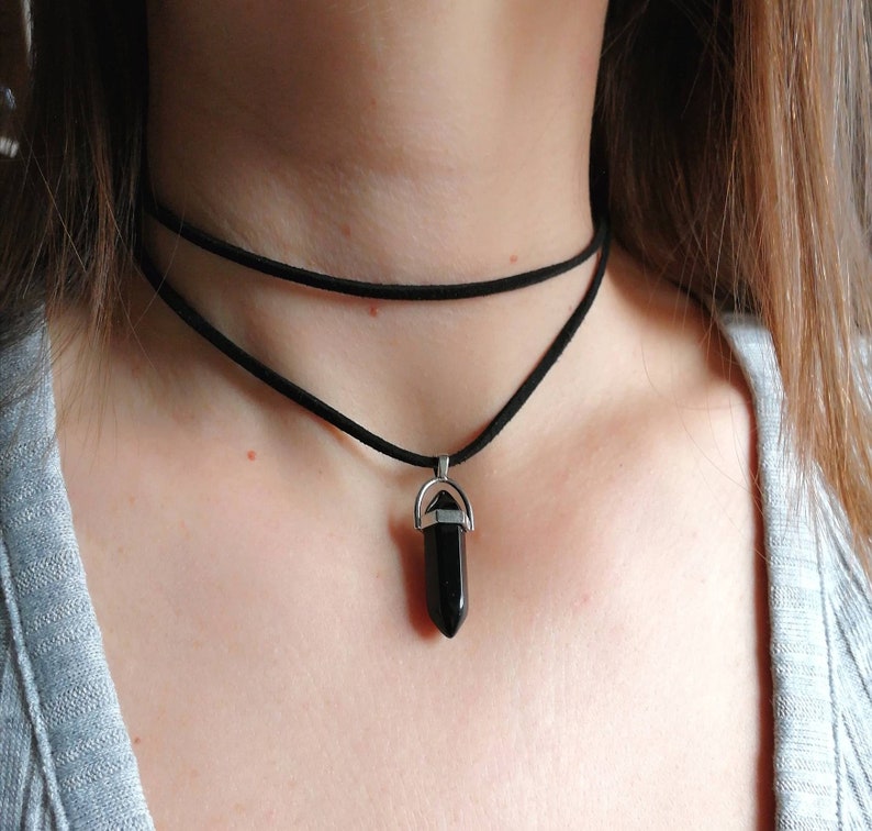 Crystal Point Choker Black Choker Crystal Pendant Necklace - Etsy