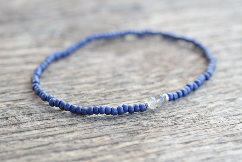 Men's Thin Bead Bracelet Blue Seed Bead Bracelet - Etsy