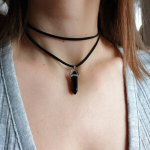 Crystal Point Choker Black Choker Crystal Pendant Necklace - Etsy