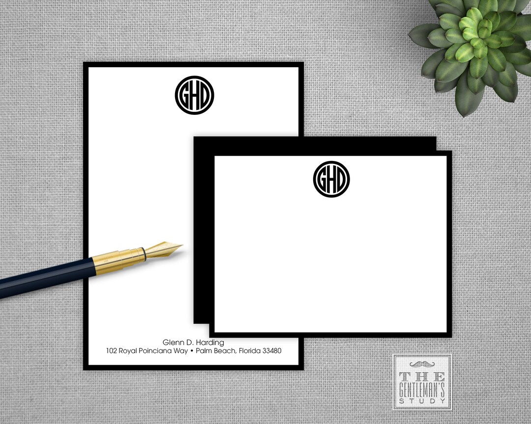 Circle Monogram Stationery Duo Matching Personalized Notepad & Flat ...