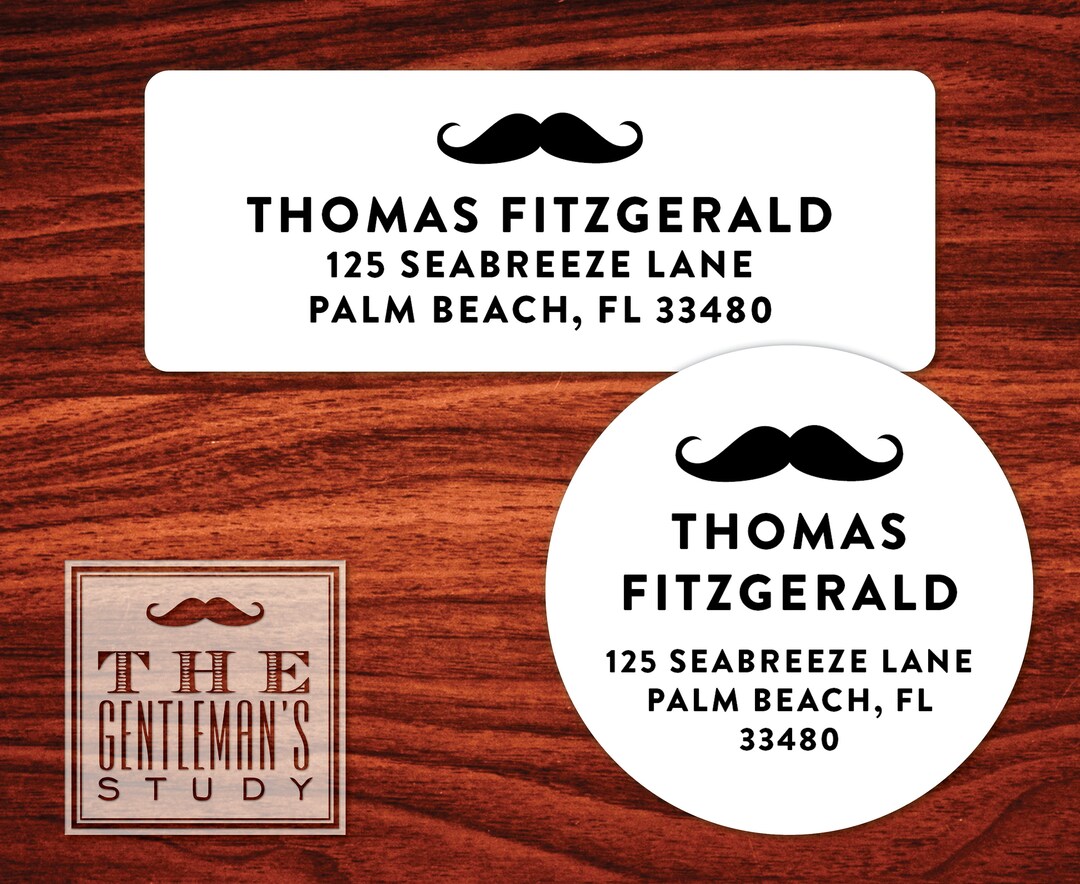 Moustache Return Address Labels 1 X 2.625 Rectangular or 1.5, 2, 2.5 or ...