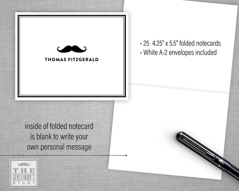 Moustache Stationery Bundle • Personalized Notepad, Flat Notecards ...