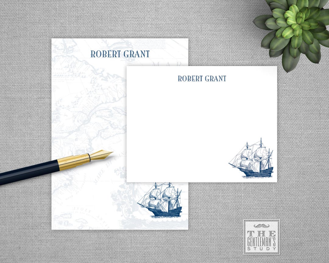 Clipper Ship Stationery Duo - Matching Personalized Notepad + Flat ...