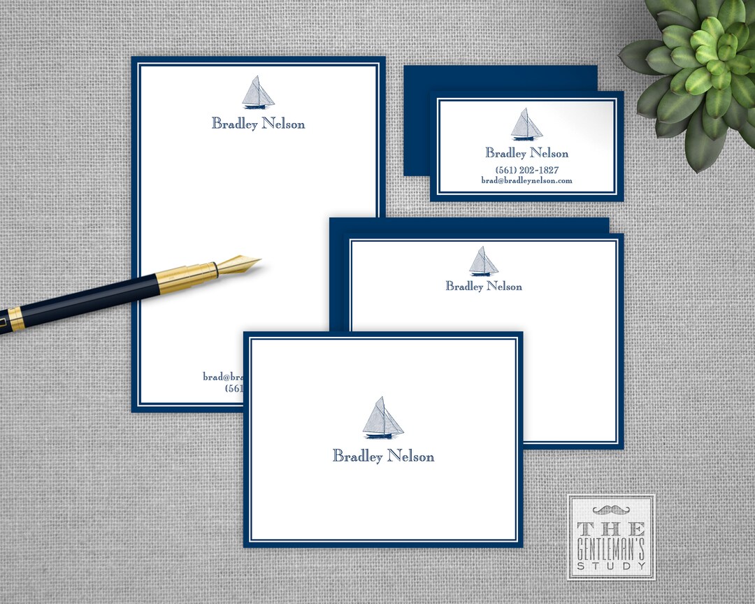 Sailboat Stationery Bundle • Nautical Notepad, Flat Notecards, Folded ...
