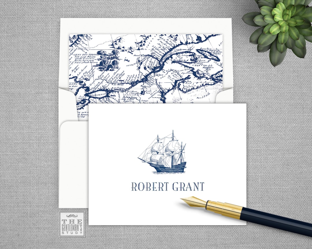 Clipper Ship Folded Note Cards - Nautical Foldover Notecard Stationery ...