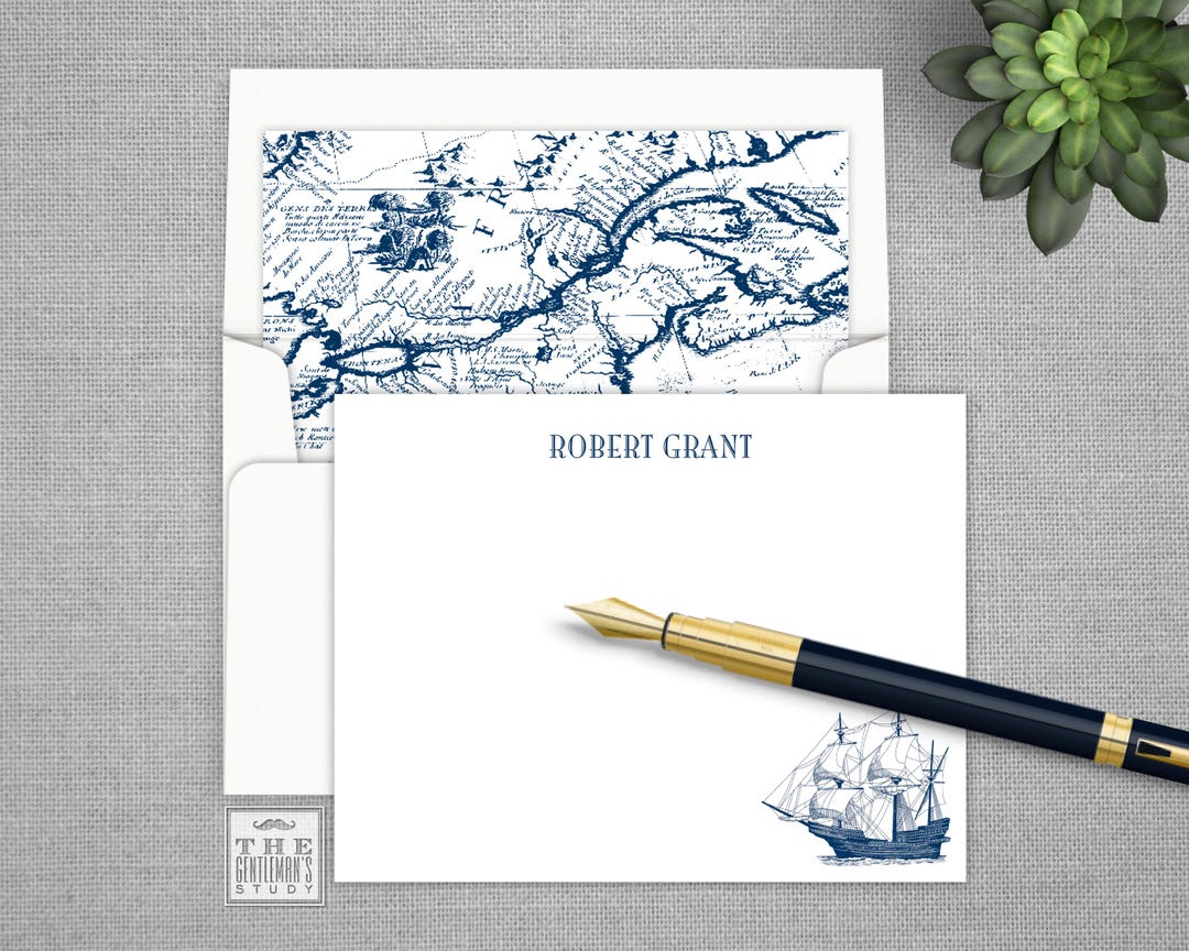 Clipper Ship Flat Note Cards - Nautical Card Stationery Set With ...