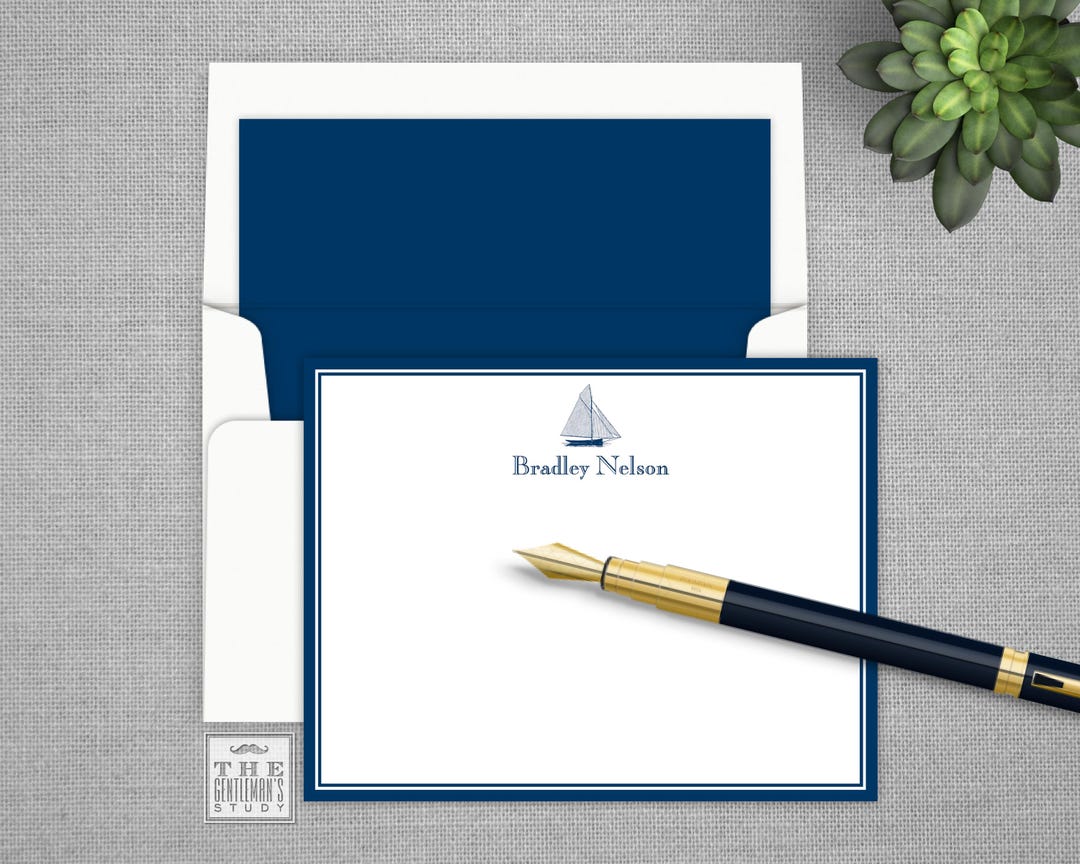 Sailboat Flat Note Cards - Nautical Correspondence Card Stationery With ...