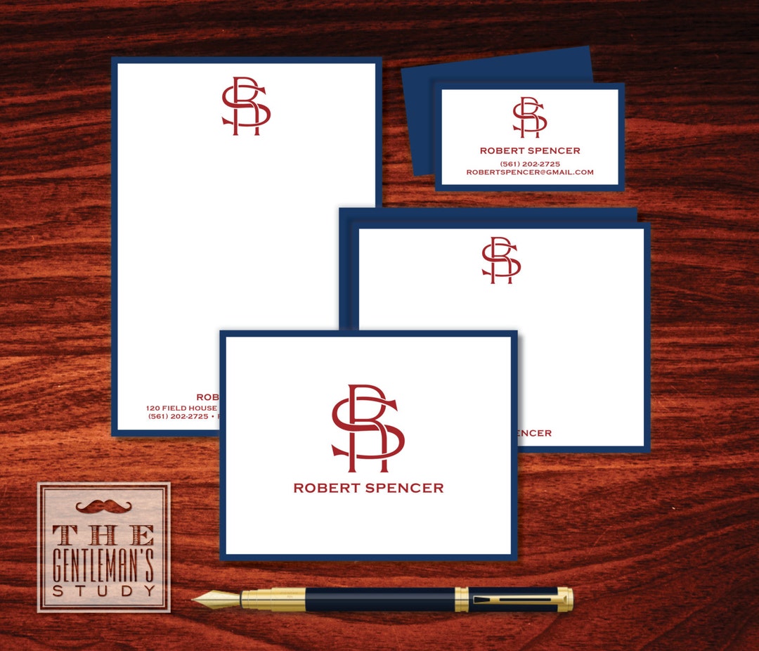 Varsity Monogram Big Bundle Personalized Stationery Set Notepad, Flat ...