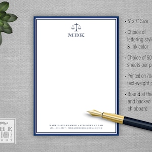 Scales of Justice Notepad - 5" X 7" Personalized Memo Pads for Lawyer ...