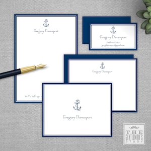 Anchor Stationery Bundle • Nautical Notepad, Flat Notecards, Folded ...