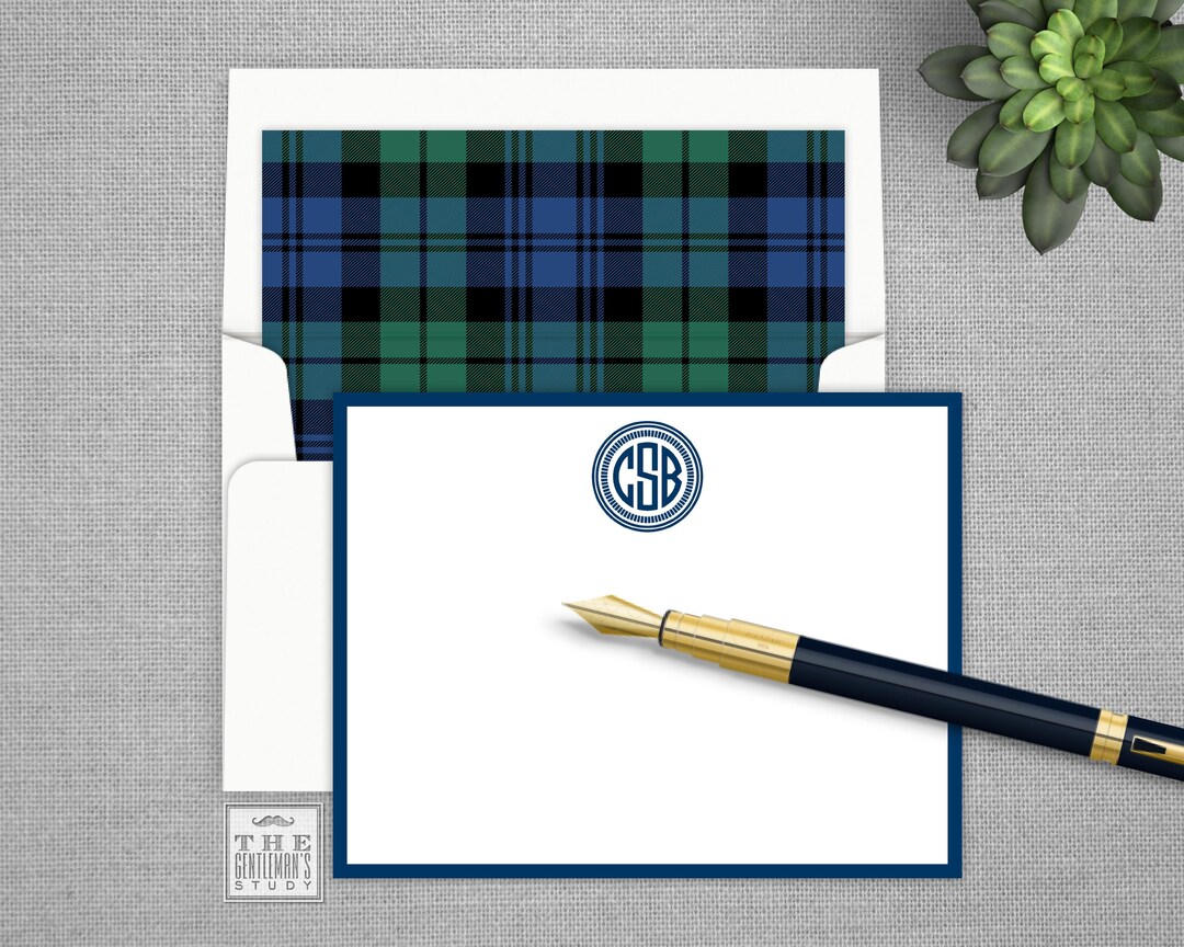 Camden Circle Monogram Flat Note Cards – With Optional Tartan Lined Envelopes - Etsy