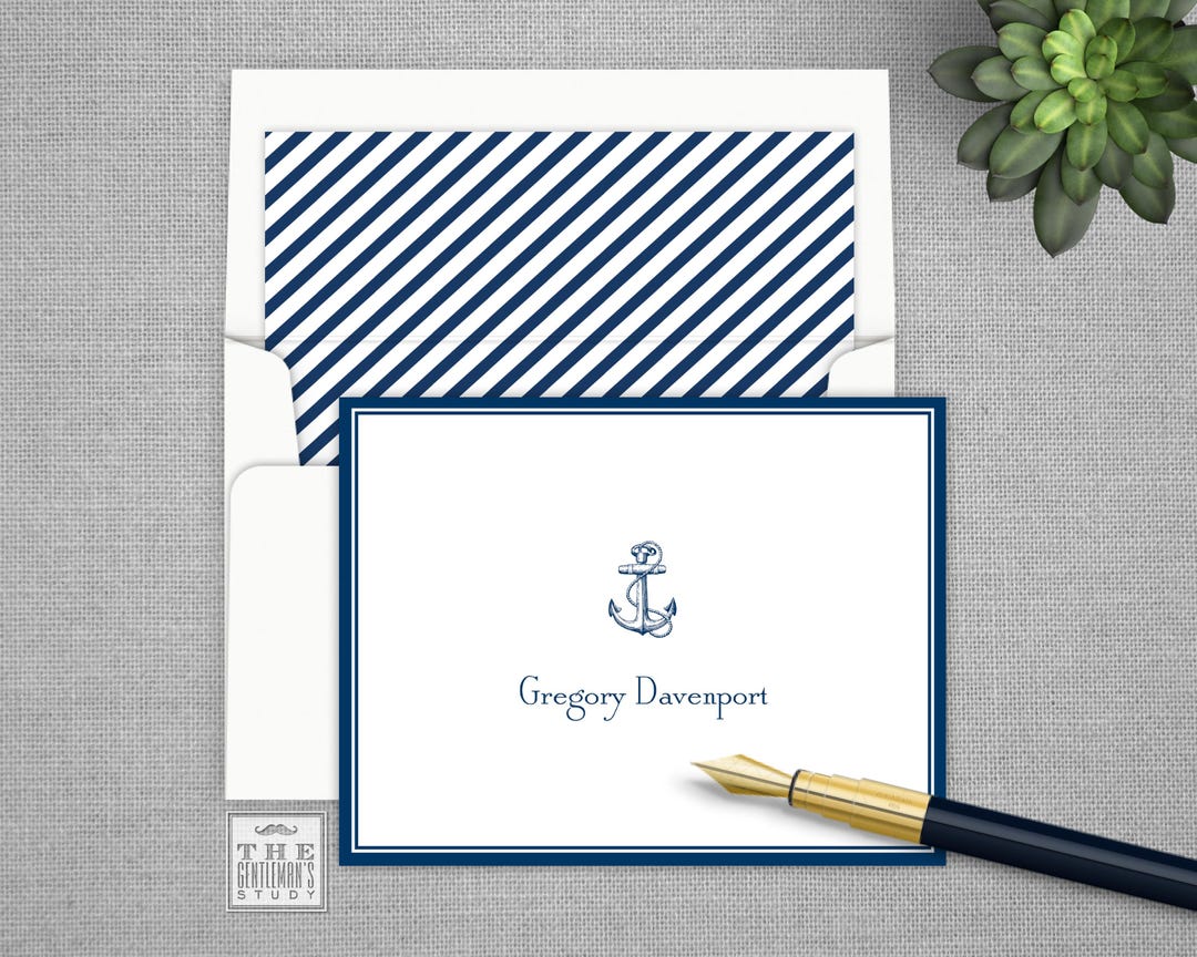 Anchor Folded Notecards - Nautical Foldover Note Card Stationery With ...