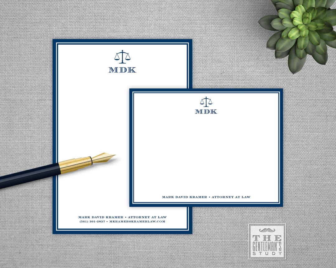 Scales of Justice Stationery Duo - Personalized Notepad & Notecard Set ...