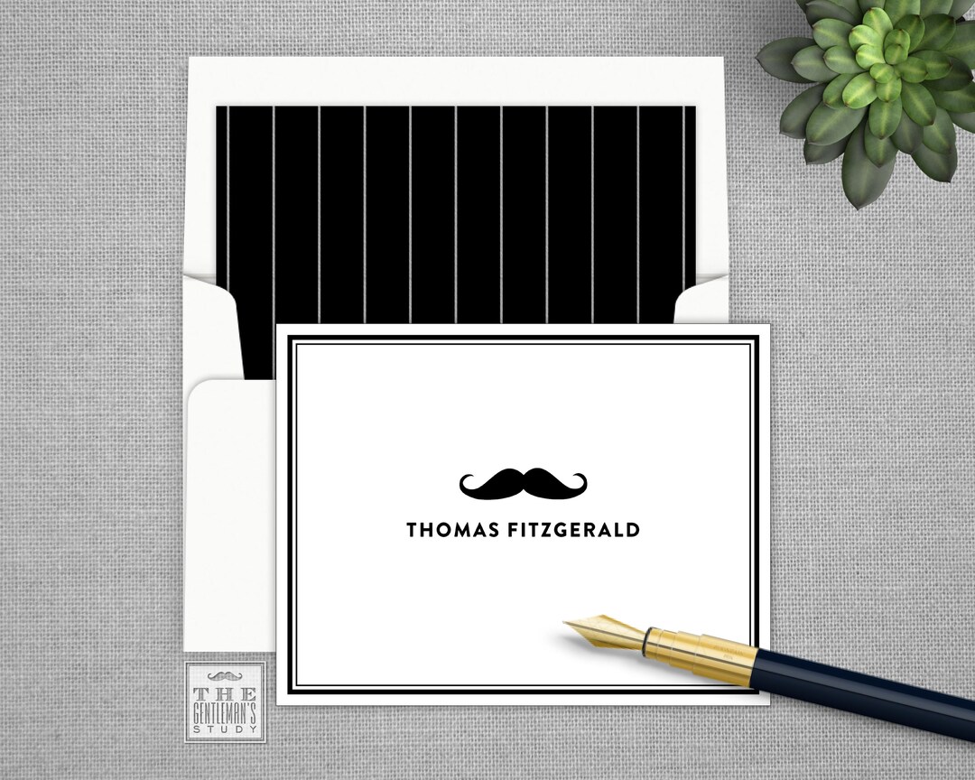 Moustache Folded Note Cards - Masculine Personalized Stationery With ...