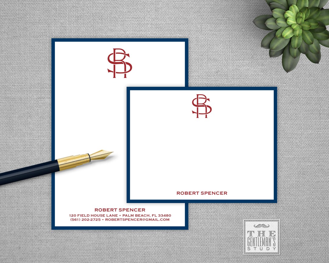 Varsity Monogram Stationery Set – Personalized Notepad & Notecards - Etsy
