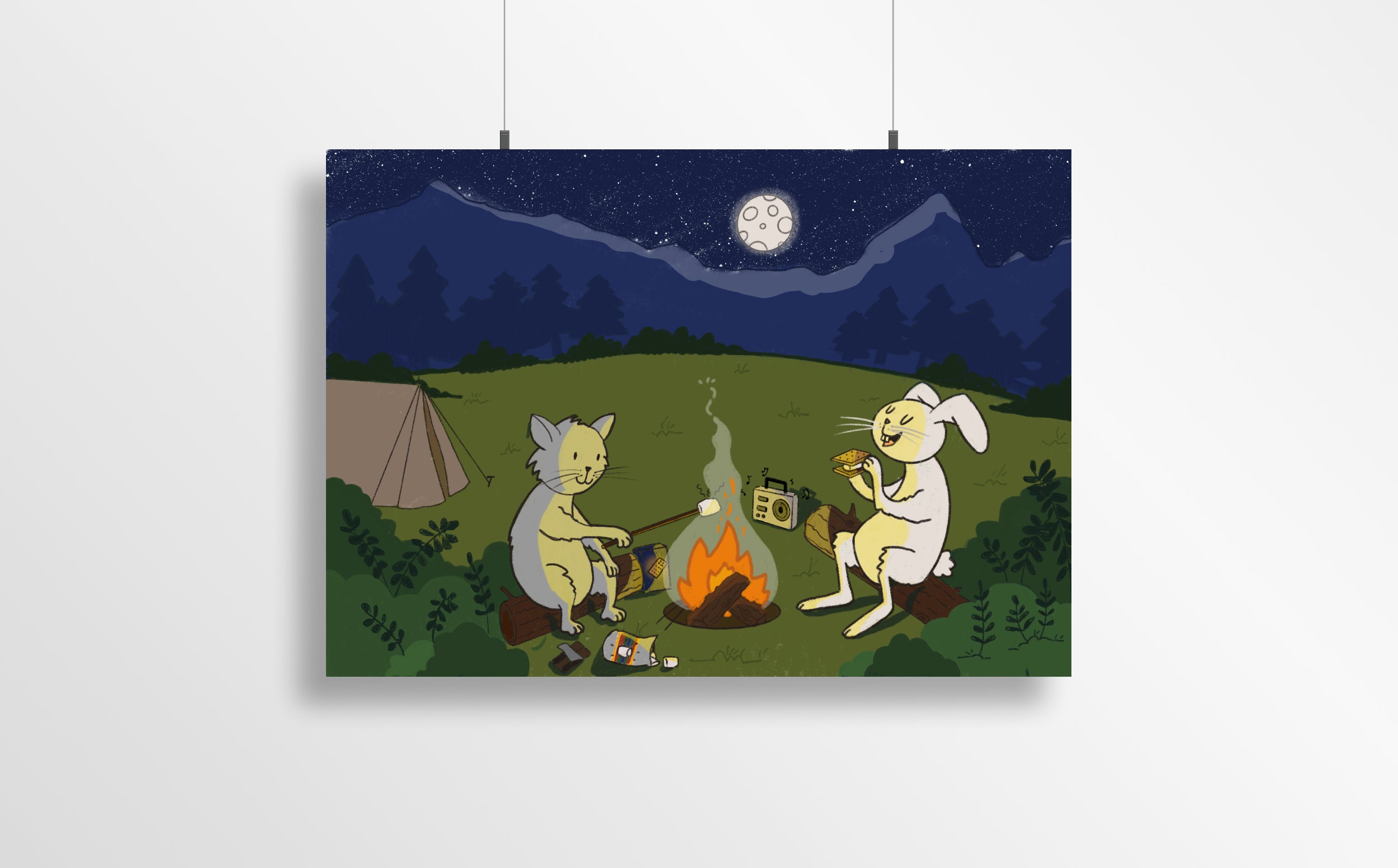 Bunny and Kitty Campfire - Etsy