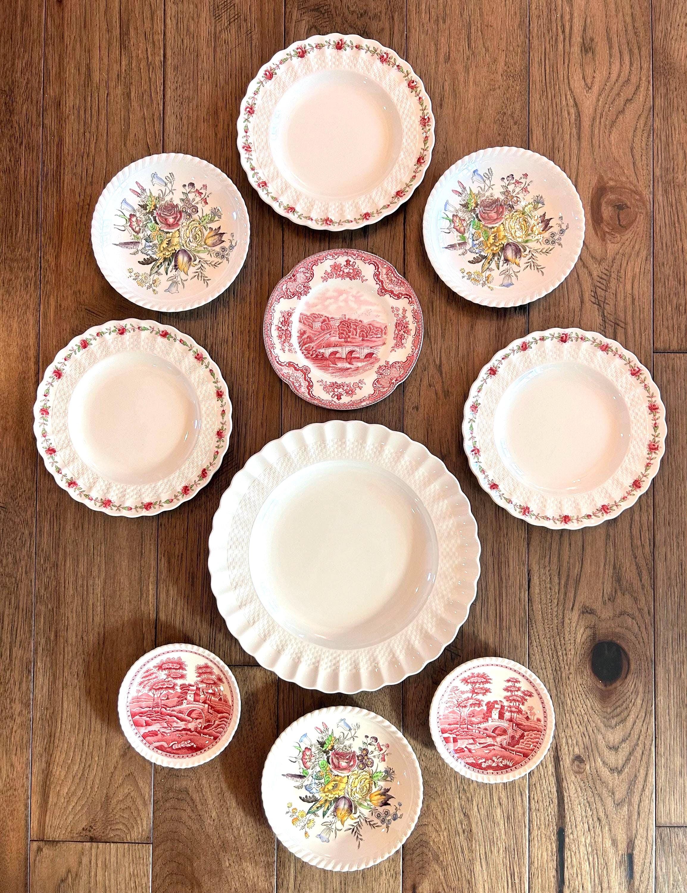 Vintage Pink, Red & White Plates Spode and Johnson Bros. Tableware ...