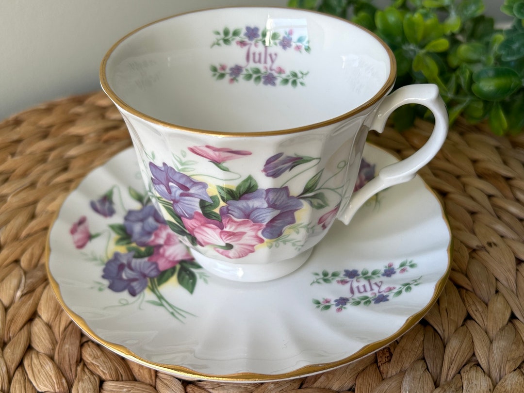English Birthday Month Cup & Saucer July Birthday Tea Cup - Etsy