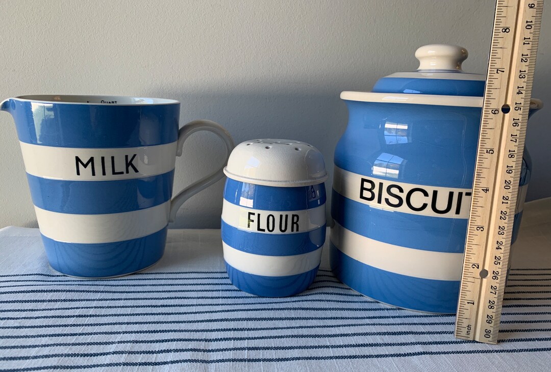 Cornish Kitchen Ware Blue Stripe Pitcher Milk Jug Flour Shaker - Etsy