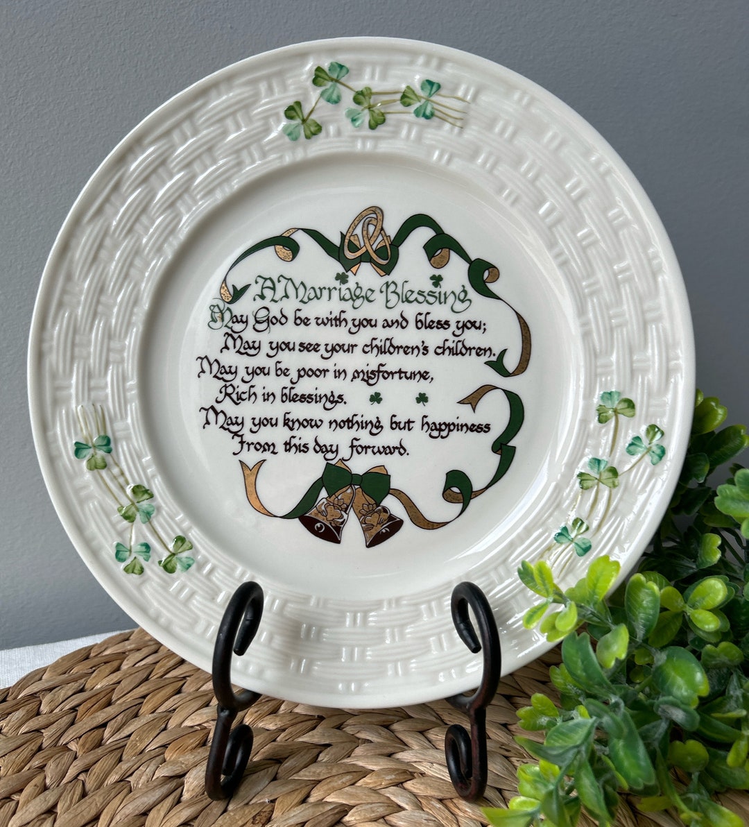 Belleek Marriage Blessing Plate Shamrock Basketweave Wedding Gift 8.5 ...