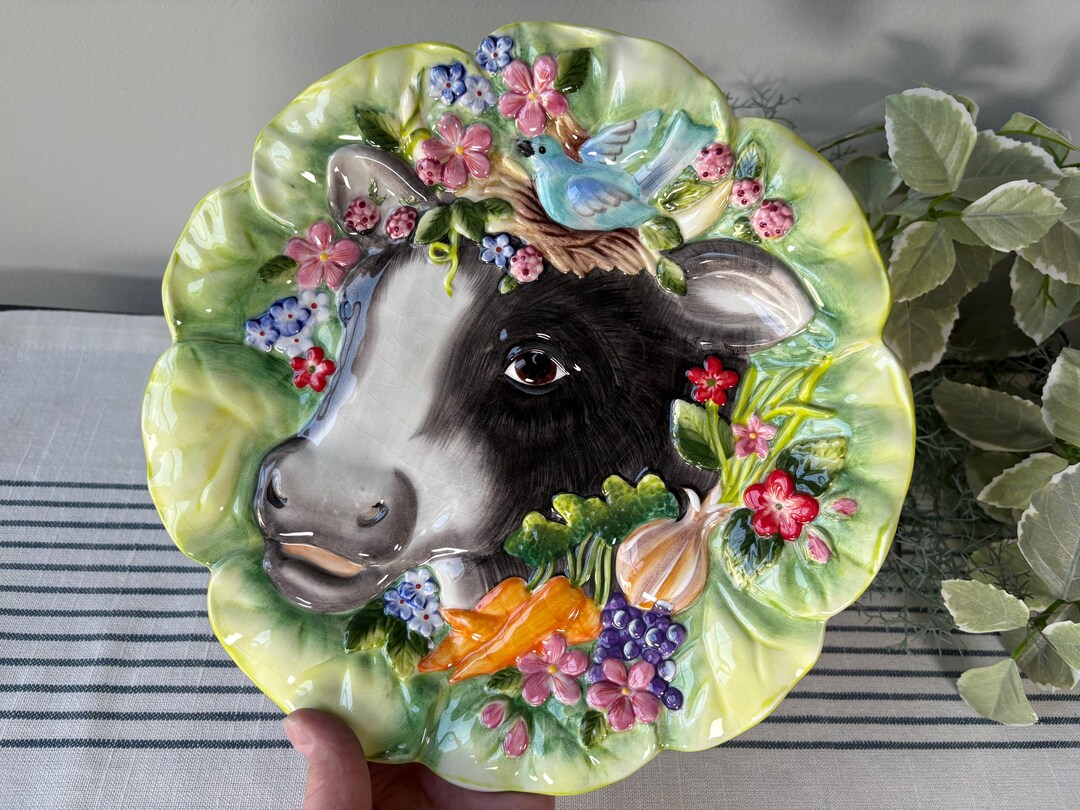 Fitz and Floyd Cow Plate ~ Decorative Majolica Style Plate ~ Colorful ...
