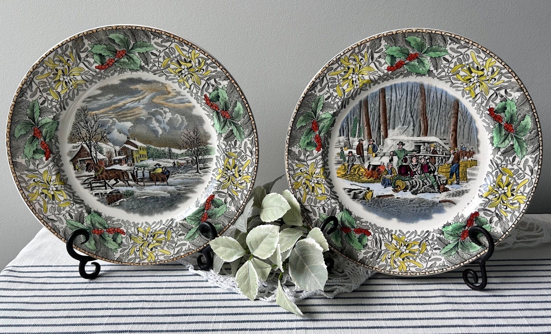 Winter Scenes Plates by Adams of England Vintage Transferware american ...
