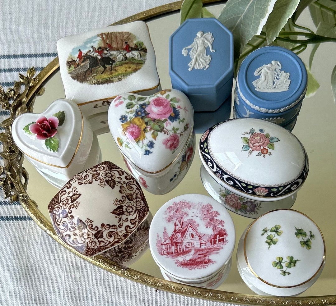 Vintage Trinket Boxes England and Ireland Jasperware Wedgwood Egg Spode ...