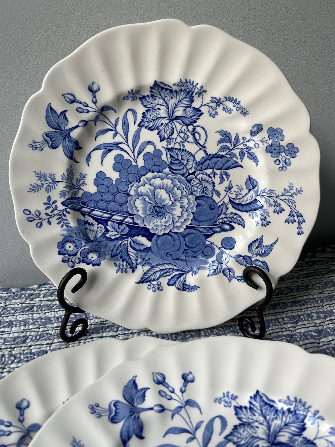 Royal Doulton Blue Transferware Plates Kirkwood English Blue Floral ...