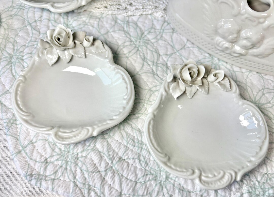 Vintage Dresden Floral Trinket Dish, White Bisque Porcelain, Germany - Etsy