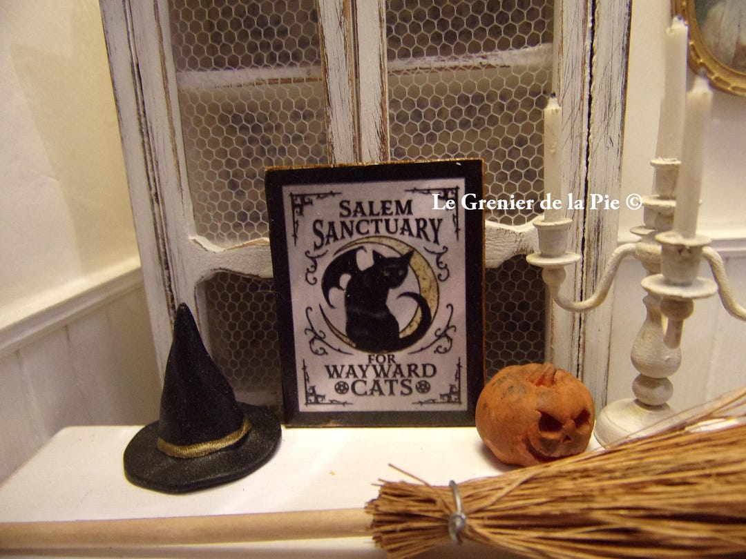 1 Miniature Black Cat Salem Sanctuary Wooden Plaque, Halloween ...