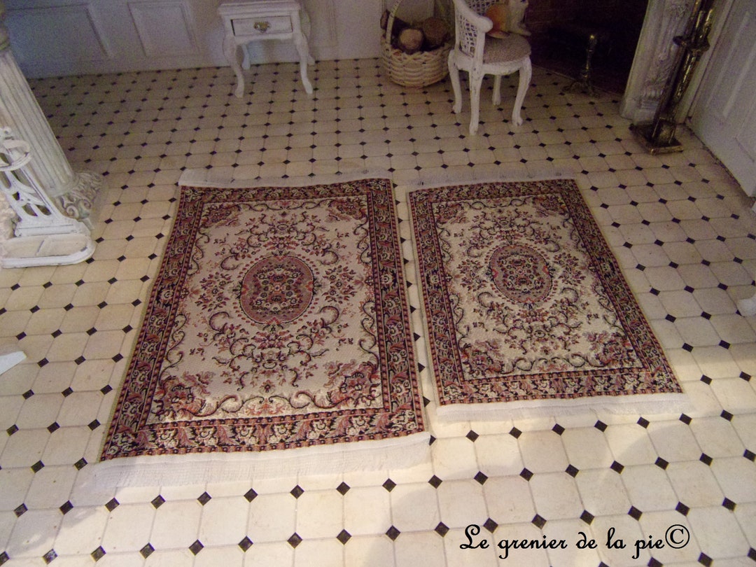 1 Miniature Persian Rug for Dollhouse Decoration, 1:12 Scale, Beige and ...