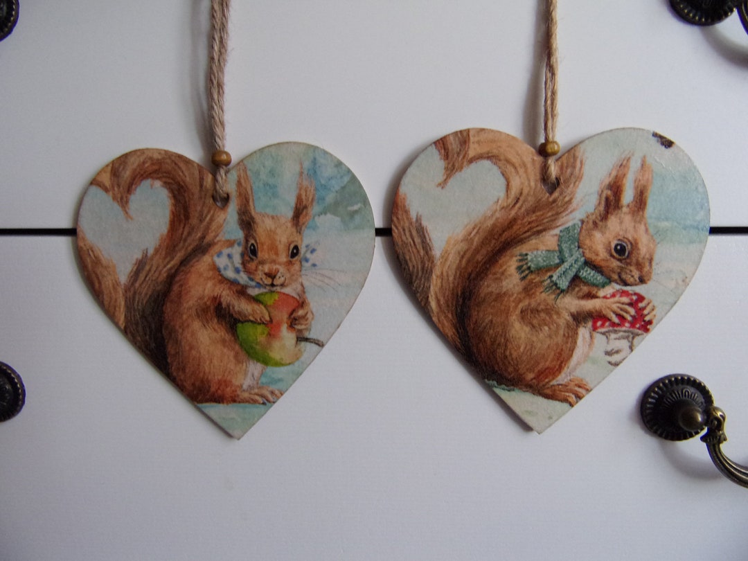 1 Handmade Wooden Heart to Hang Squirrel Pattern of Your Choice Apple ...