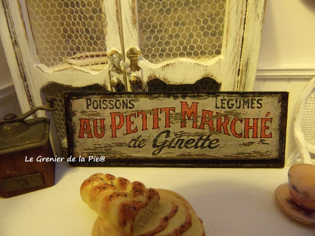 MINIATURE Plaque Wooden Sign au Petit Marché De Ginette Dollhouse ...