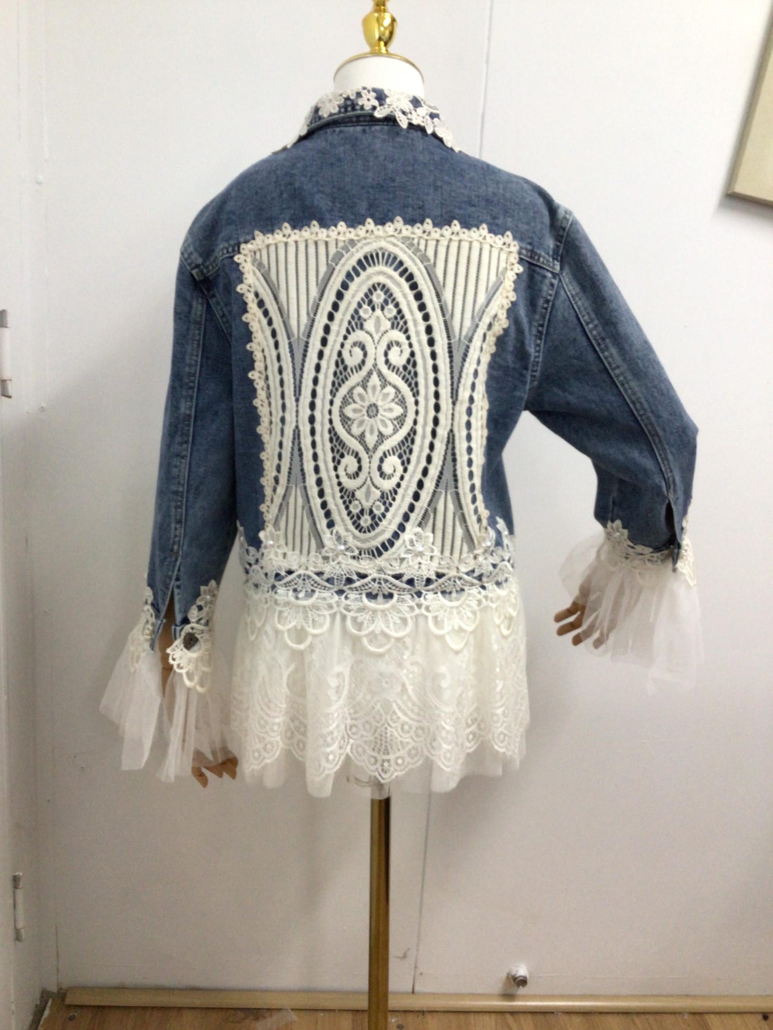 Upcycled Denim and Lace Jacket - Etsy
