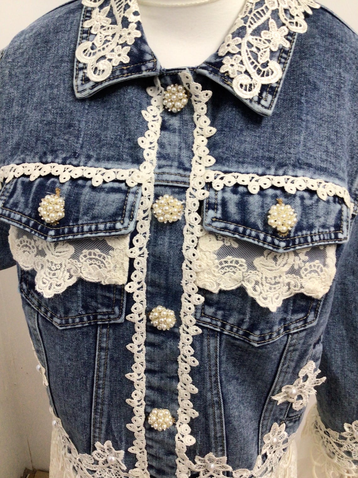 Upcycled Denim and Lace Jacket - Etsy