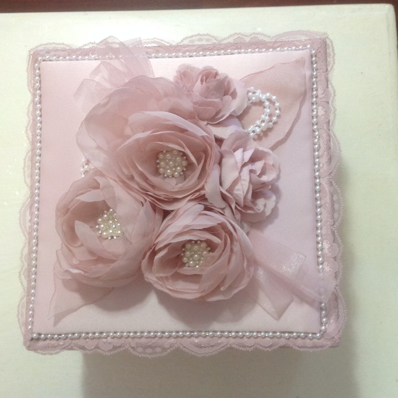 Decorativ Box Square Dusty Pink With Hand Made Roses and Pearl Trim - Etsy