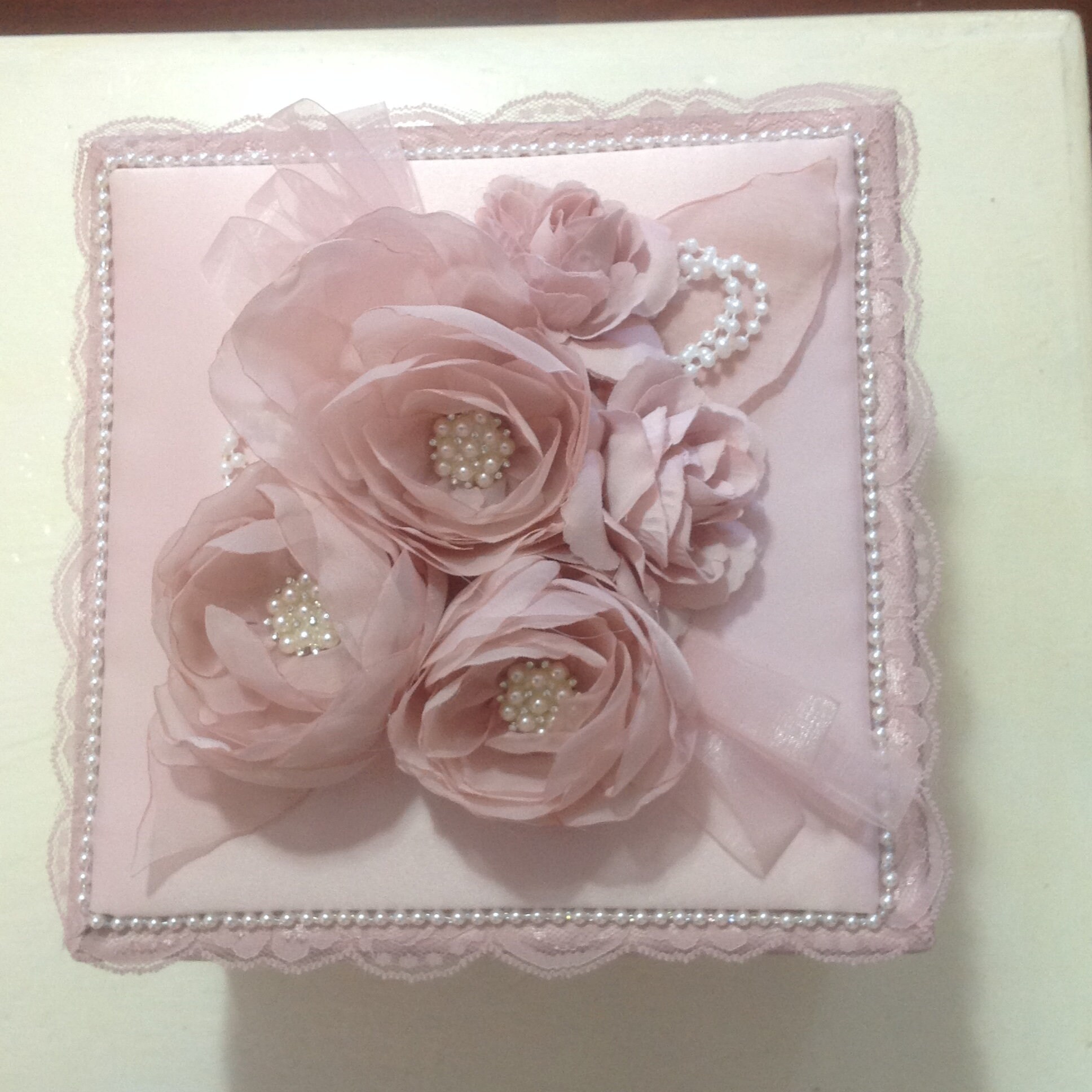 Decorativ Box Square Dusty Pink With Hand Made Roses and Pearl Trim - Etsy