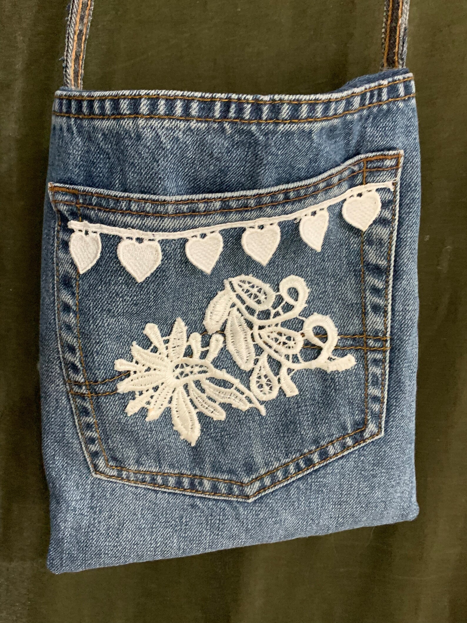 Denim and Lace Shoulder Bag - Etsy