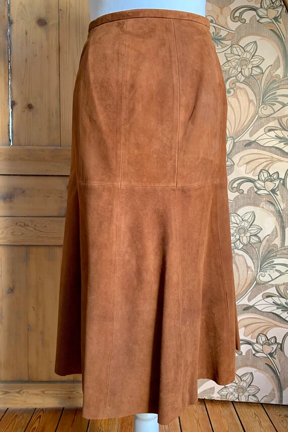 Vintage 90 jupe longue en agneau jupe en daim camel t… - Gem