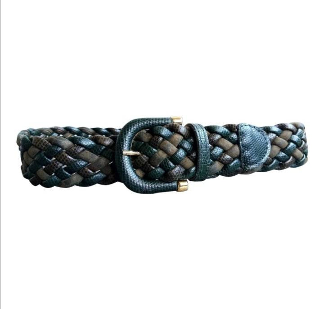 Vintage 80' Belt Braided Woman Vintage Empire Green Khaki Green and ...
