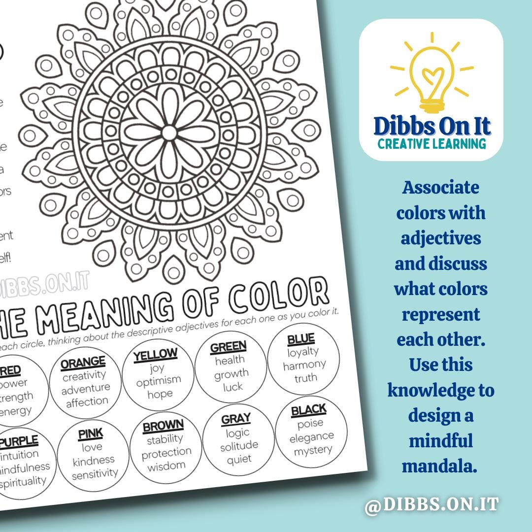 Mindful Meaning of Color Handout, Mandala Coloring Page, Social ...
