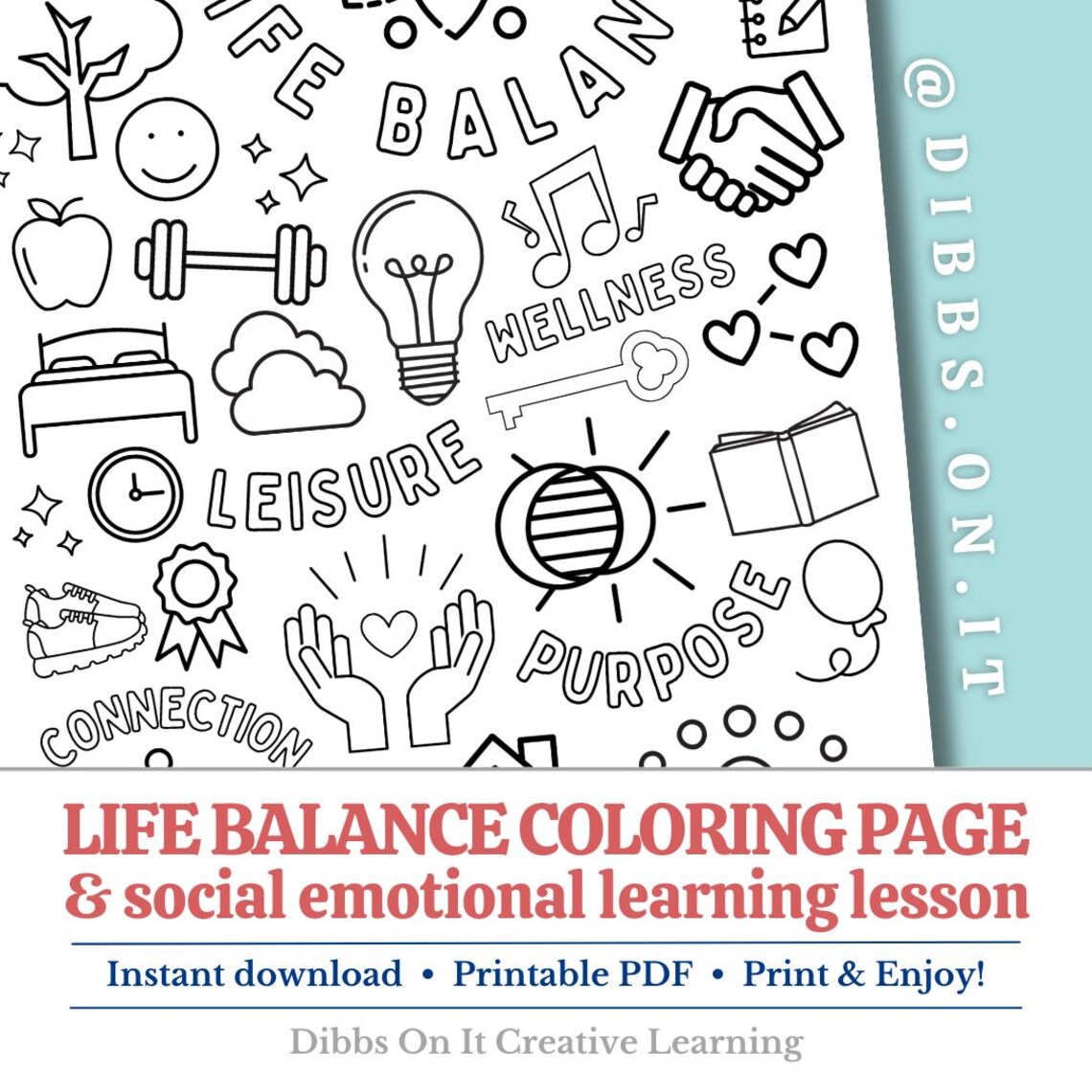 Mindfulness Coloring Page: Life Balance Yoga Worksheet (PDF Download ...
