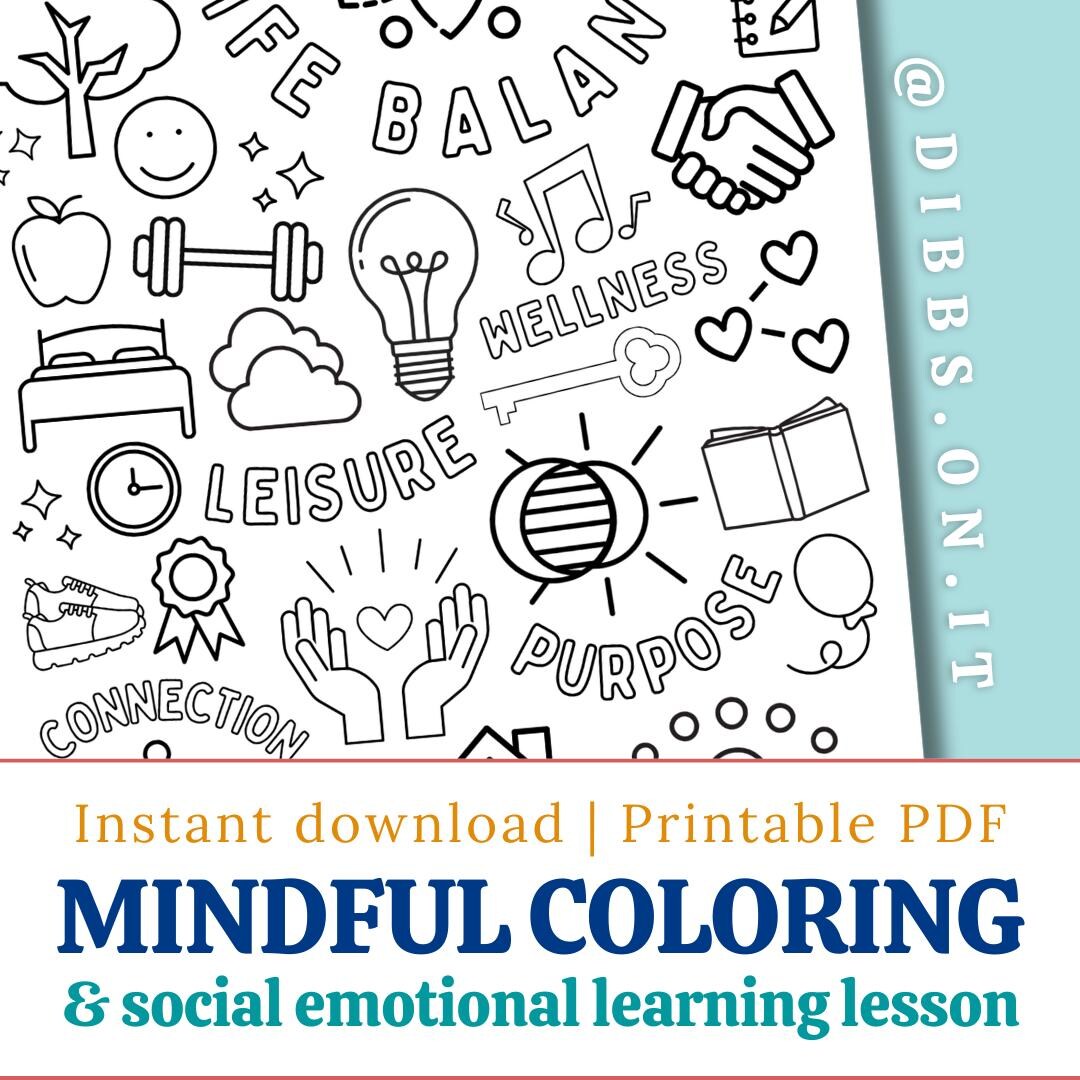 Mindfulness Coloring Page, Life Balance Lesson, Mindful Handout, Yoga ...