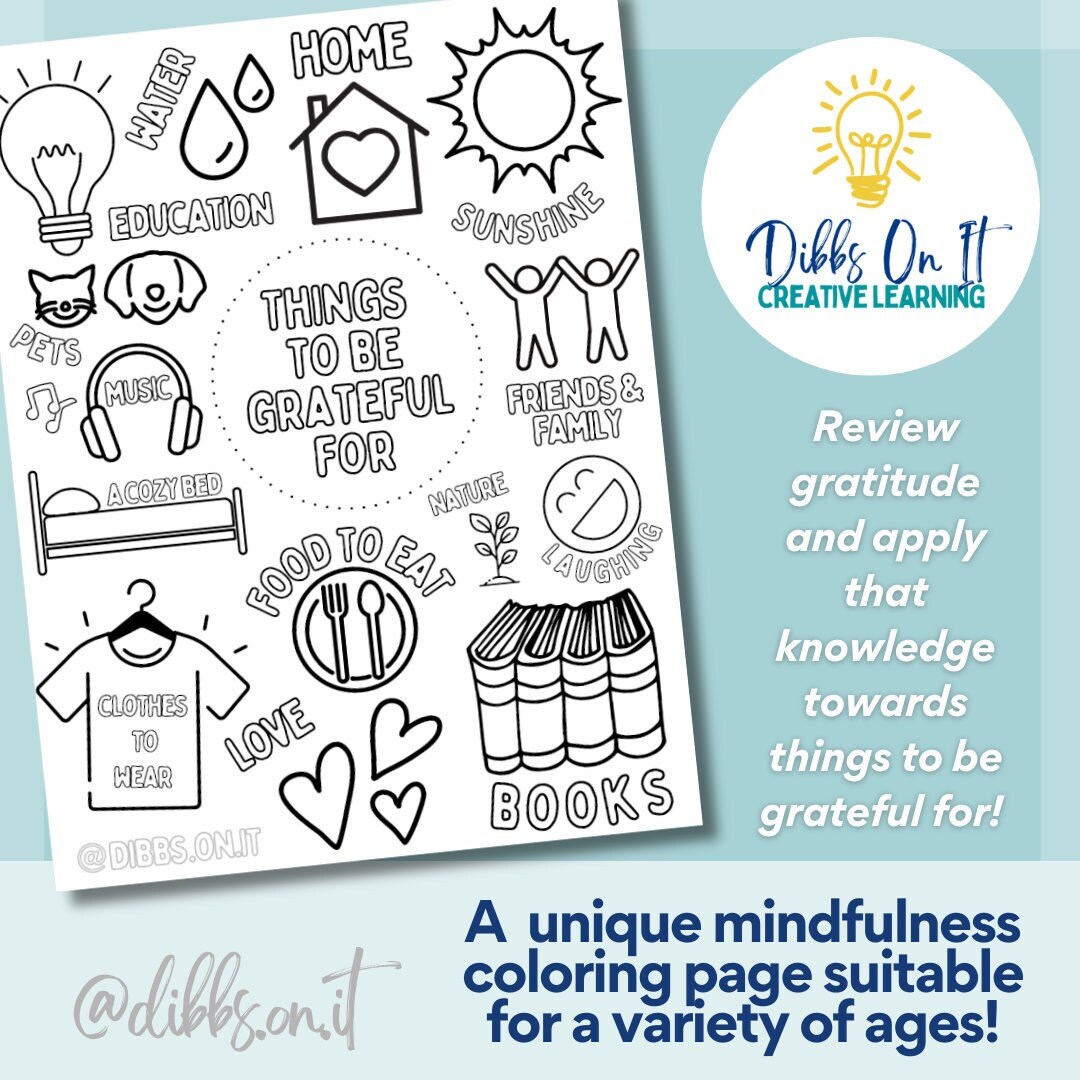 Mindfulness Coloring Page Things to Be Grateful For - Etsy